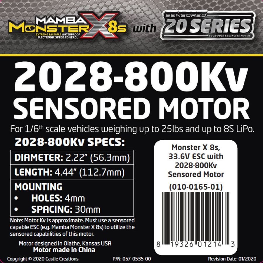 MAMBA MONSTER X 8S, 33.6V ESC W / 2028-800KV SENSORED MOTOR