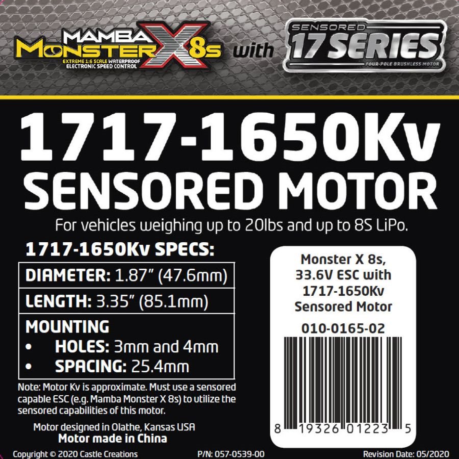 MAMBA MONSTER X 8S, 33.6V ESC W / 1717-1650KV SENSORED MOTOR